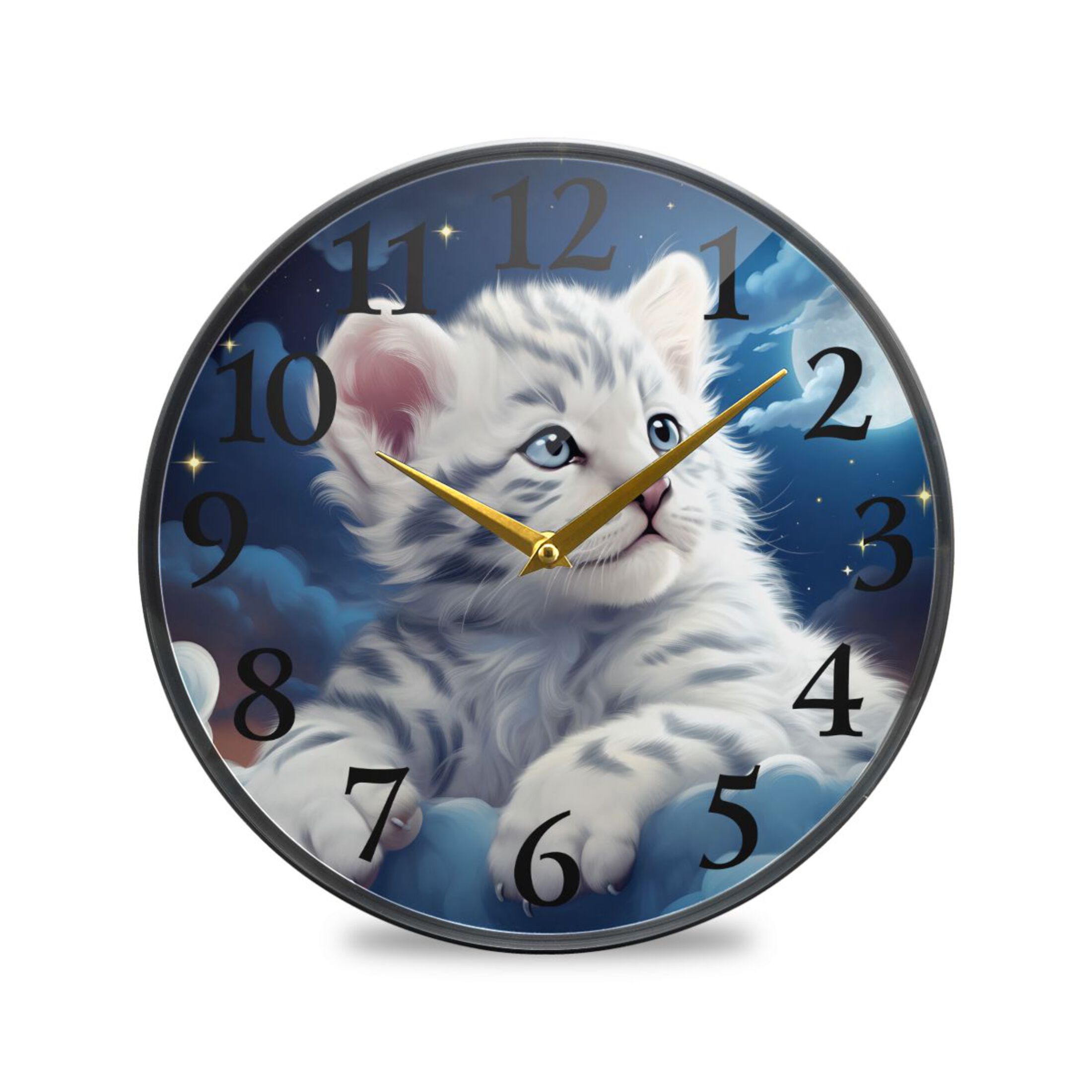 Cat in Blue Wall Clocks Battery Operated 11.9 Inch Round Clock Acrylic ...