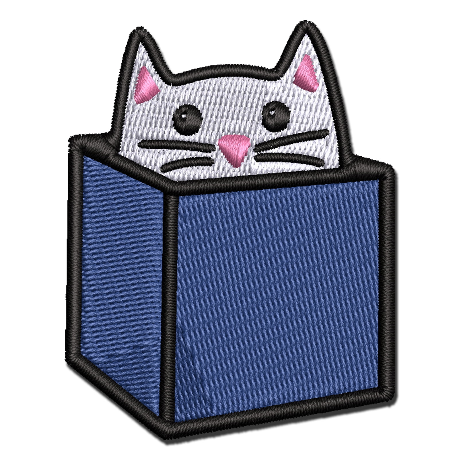 Cat in Box Applique Multi-Color Embroidered Hook & Loop Patch - 3 Inch ...