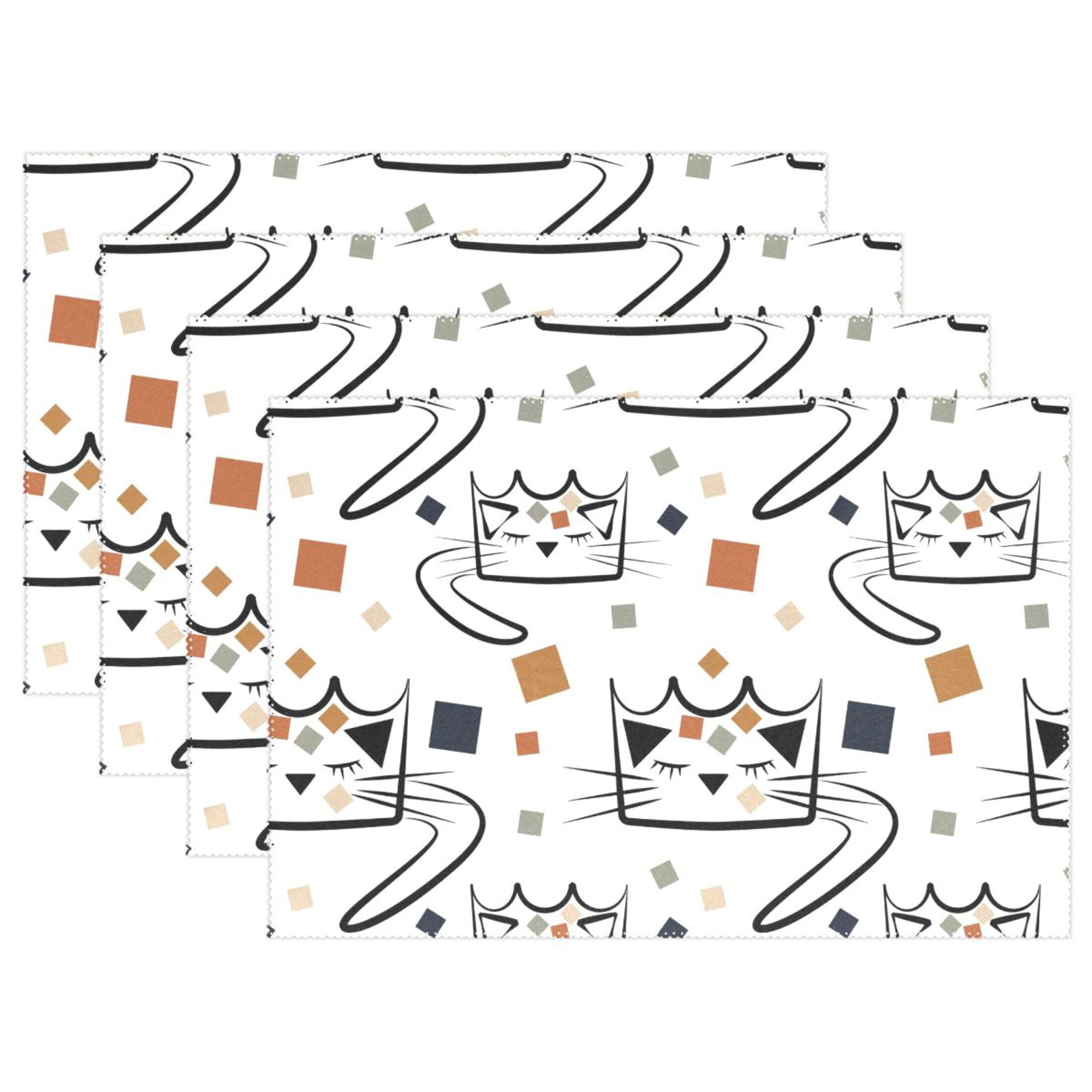 Cat in Crown Placemats Set of 4 Dining Table Mat Linen Rectangular 12 ...