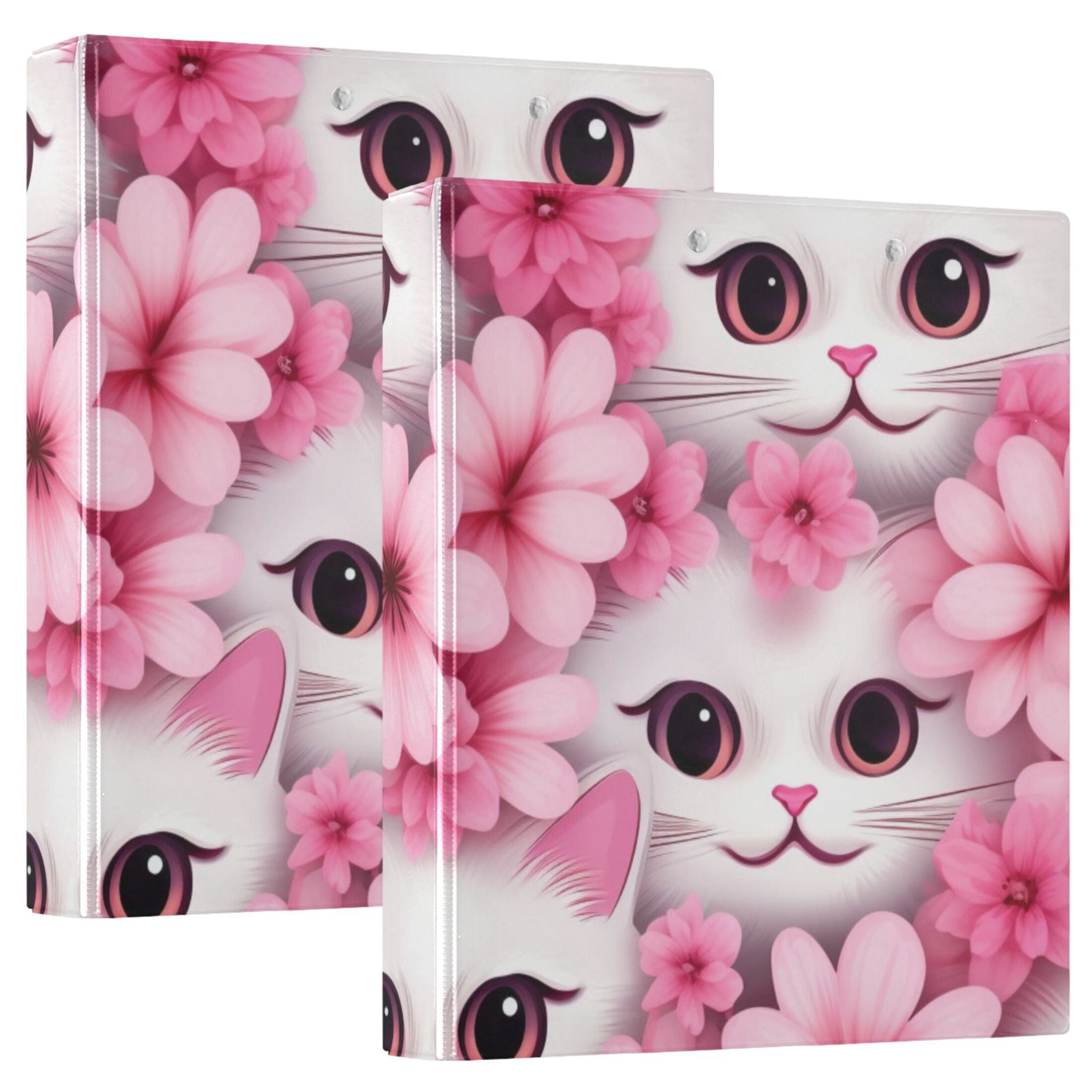 Cat in Flowers Hardcover 3 Ring Binder 1.5 inch Round Rings with ...
