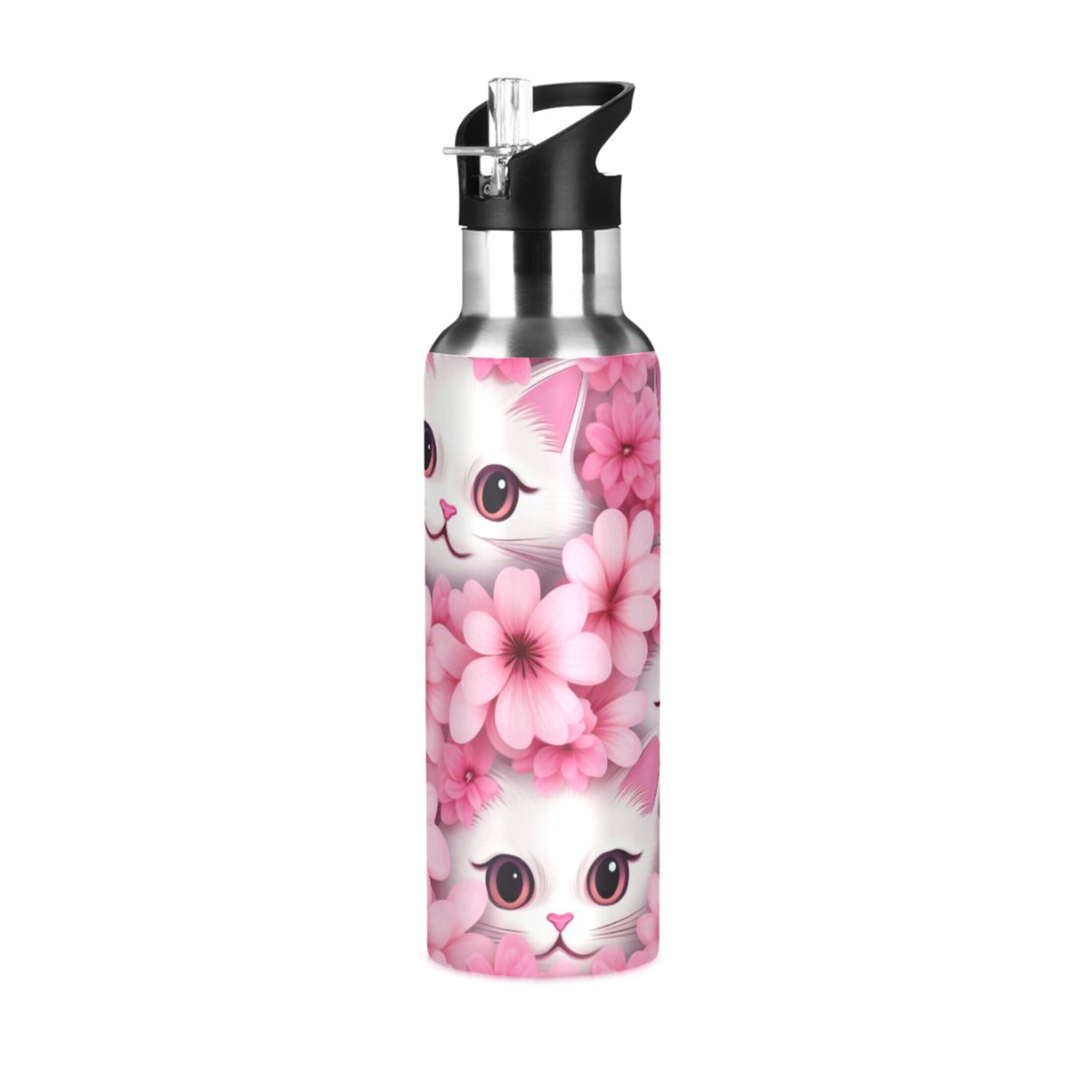 Cat in Flowers Water Bottles Insulated Thermos Kids Stainless Steel ...