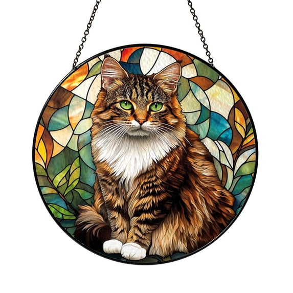 Cat in Garden Scene Stained Glass Style Window Art2001 - Walmart.com
