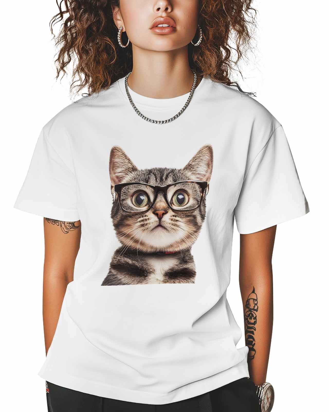 Cat in Glasses T Shirts for Women Short Sleeve Cotton Crewneck T-Shirt ...