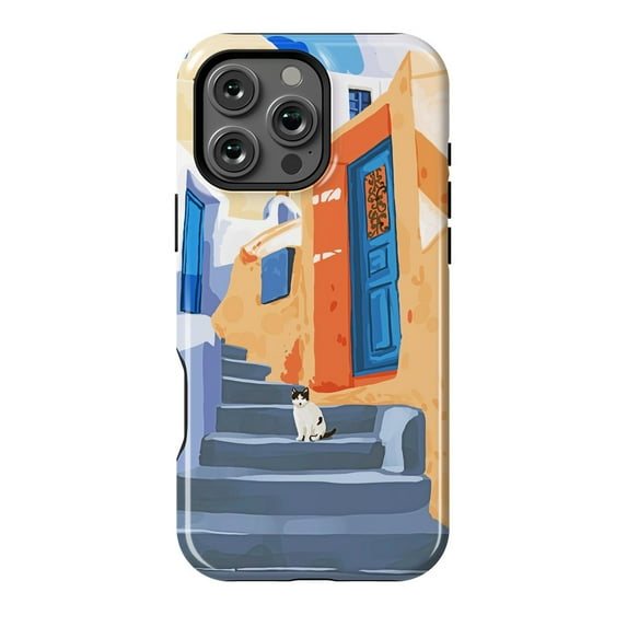 Cat in Greece Travel Artwork Design For iPhone 11 to 17 Pro Max ...