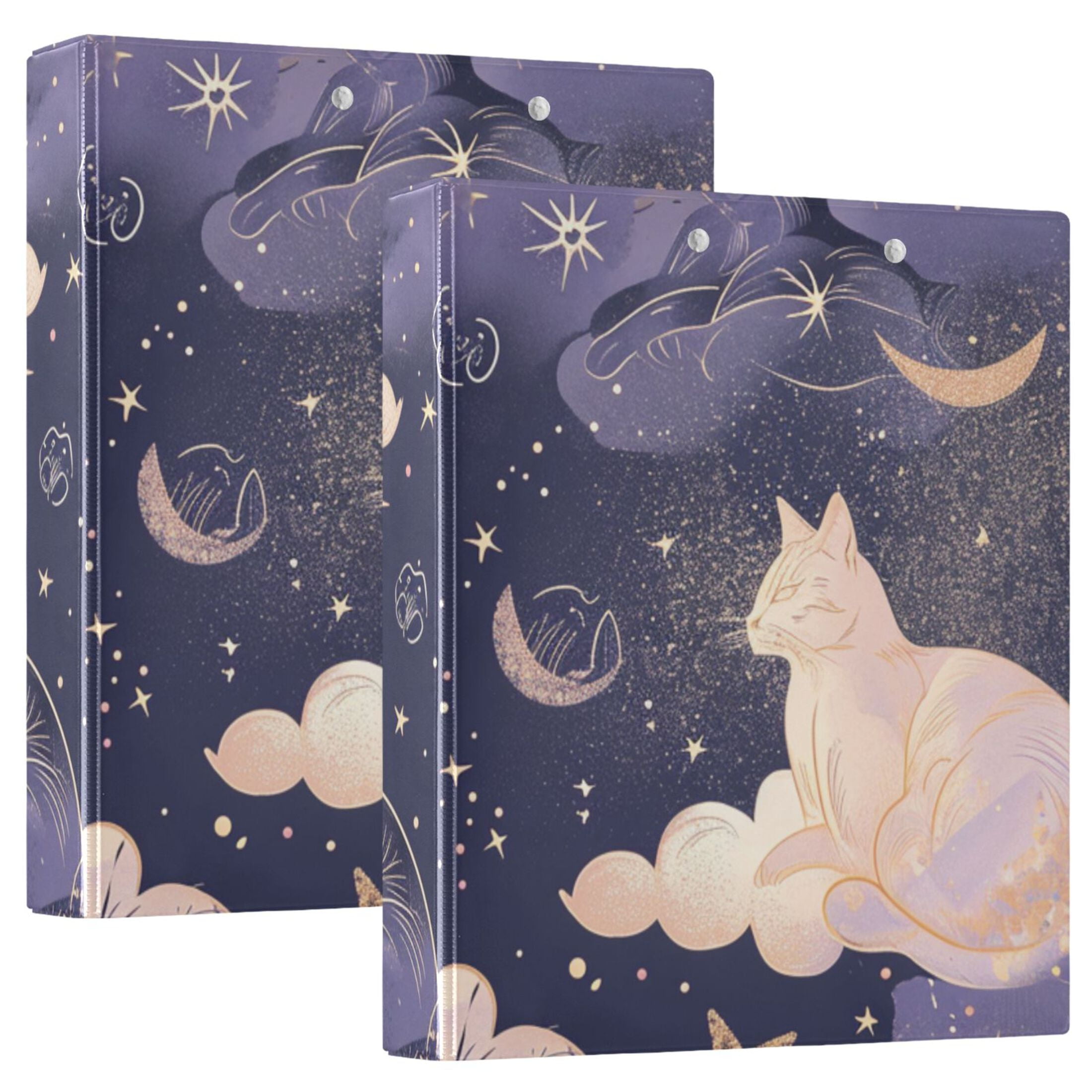 Cat in Moon Sky Clouds 3 Ring Binders 1.5 inch Hardcover File Folders ...