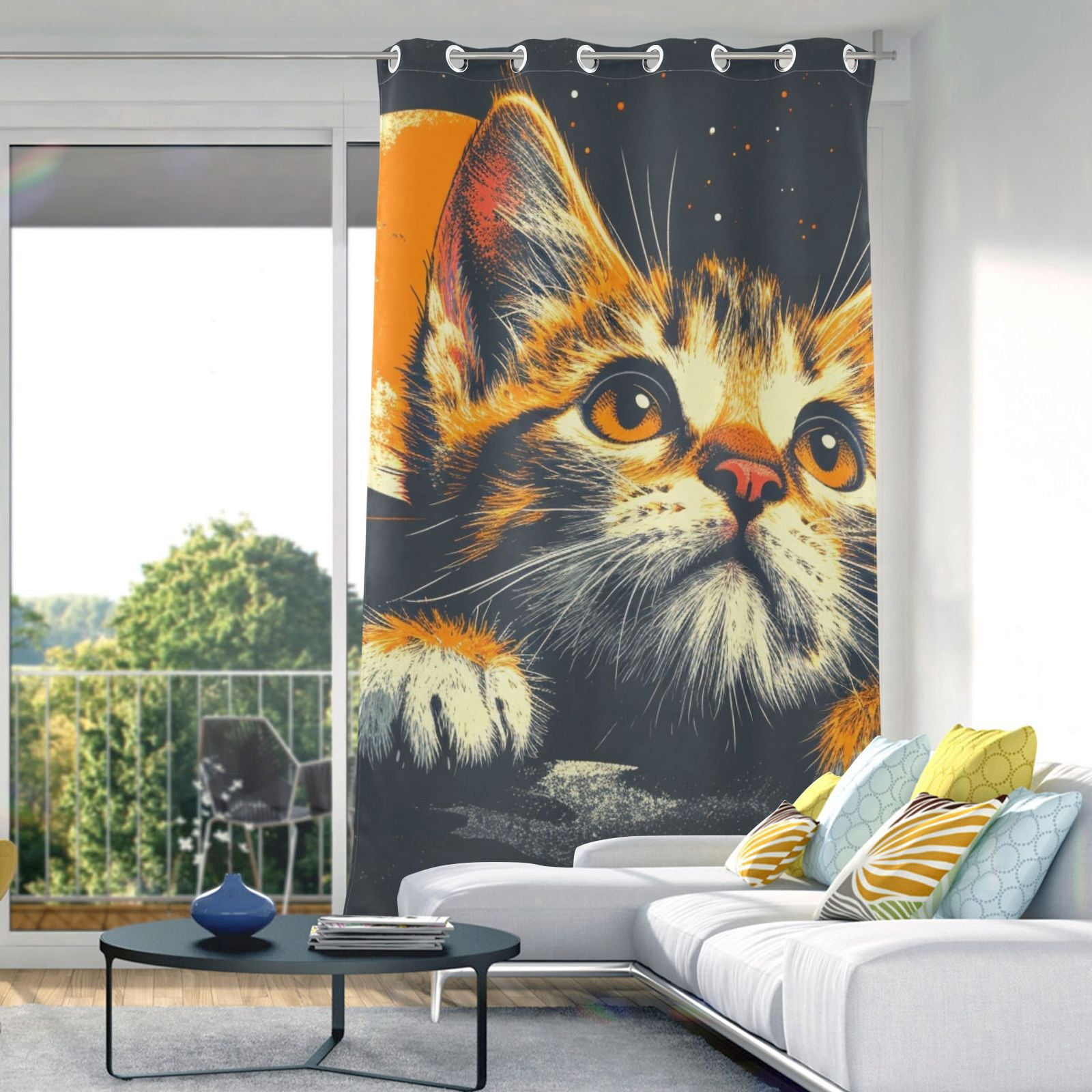 Cat in Moon Universe Blackout Curtain Panels Drapes Privacy Assured ...