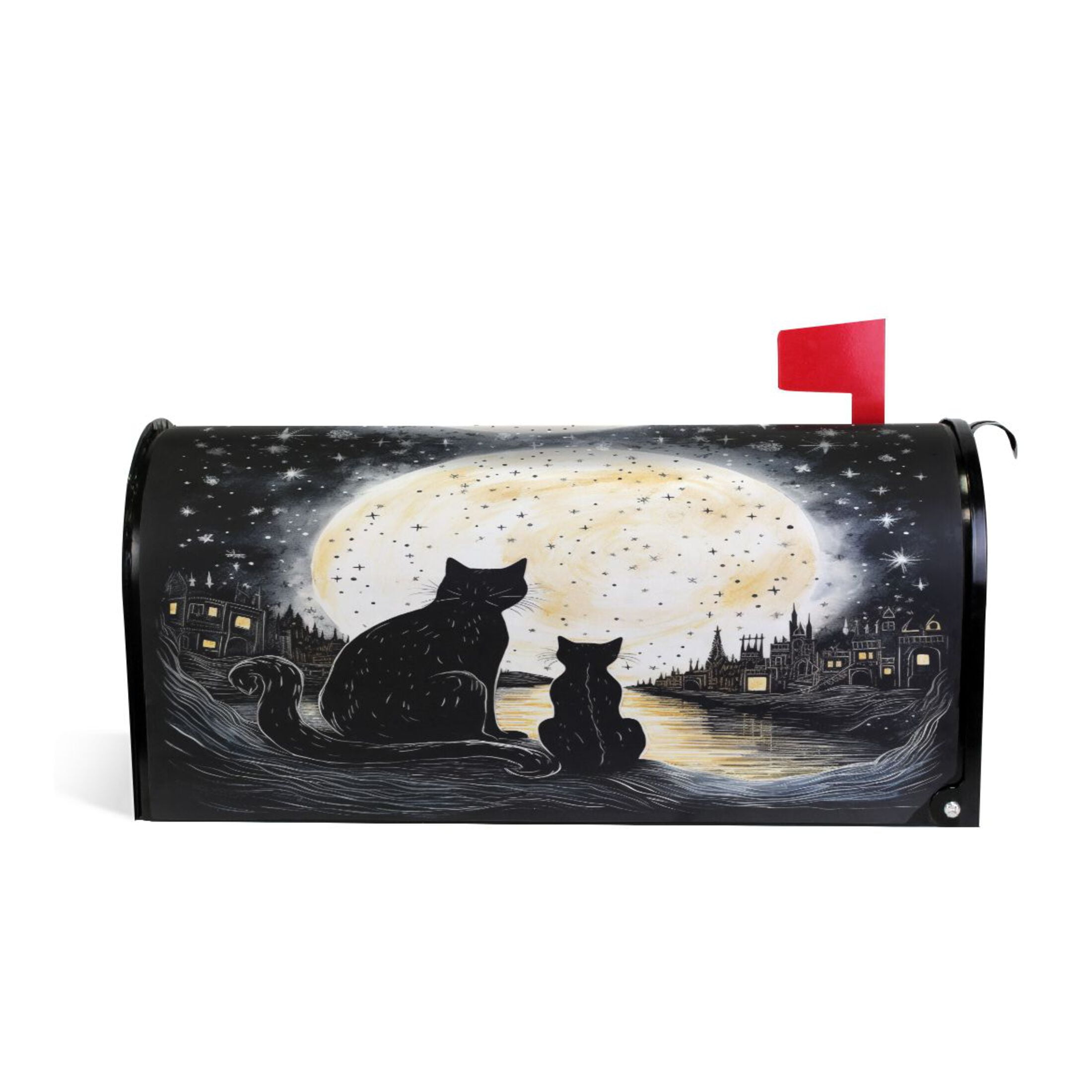 Cat in Night with Moon Magnetic Mailbox Covers Post Box Wraps Garden ...