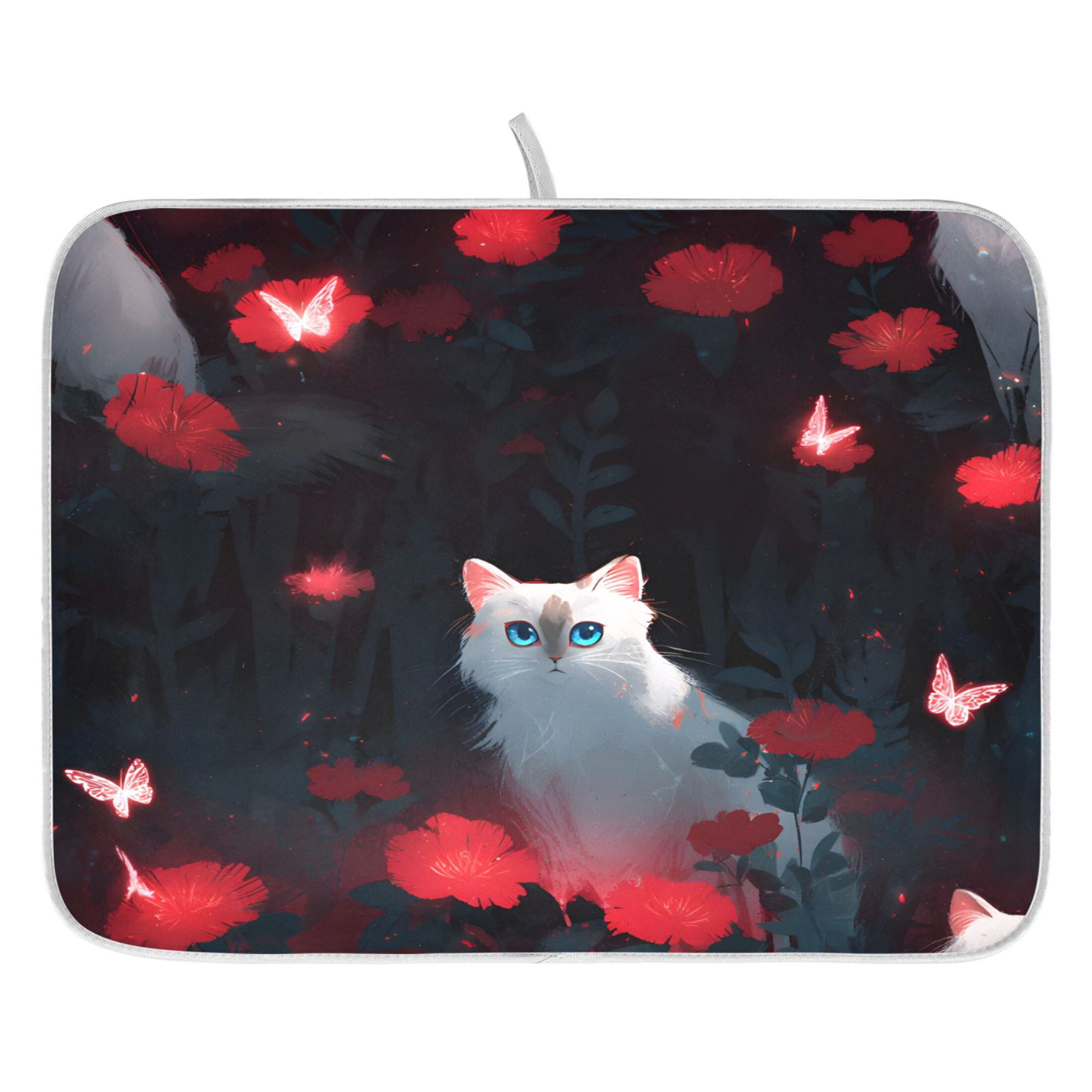Cat in Red Garden Drying Dish Mat Quick Drying Absorbent Soft Durable ...