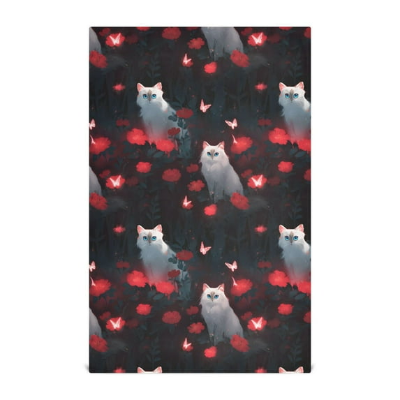Cat in Red Garden Kitchen Towels Dishcloth Decorative Waffle Towels ...