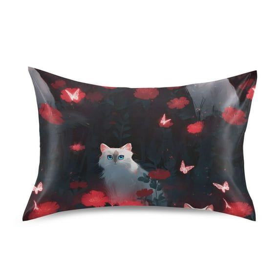 Cat in Red Garden Pillowcase Standard Size Luxury Silky Soft Wrinkle ...