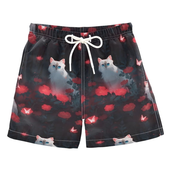 Cat in Red Garden Swim Trunks Quick Dry Beach Pool Board Shorts ...