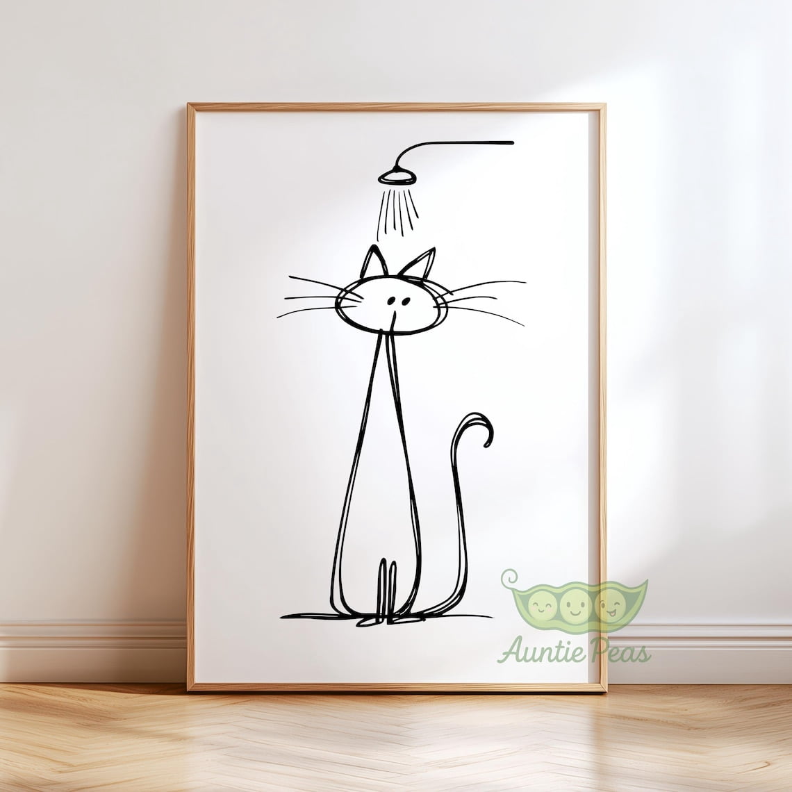 Cat in Shower Bathroom Minimalist Line Art Decor Cute Animal Lover ...