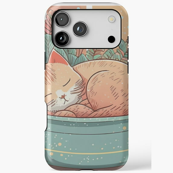Cat in Slumber Peaceful Cartoon Art Phone Case for iPhone 11 through 17 ...