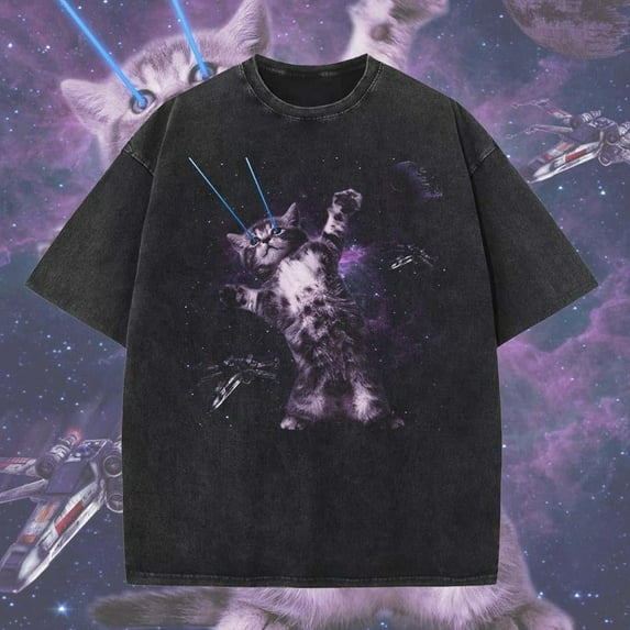 Cat in Space Oversized T-Shirt – Funny Moon Planet Cosmic Galaxy Cat ...