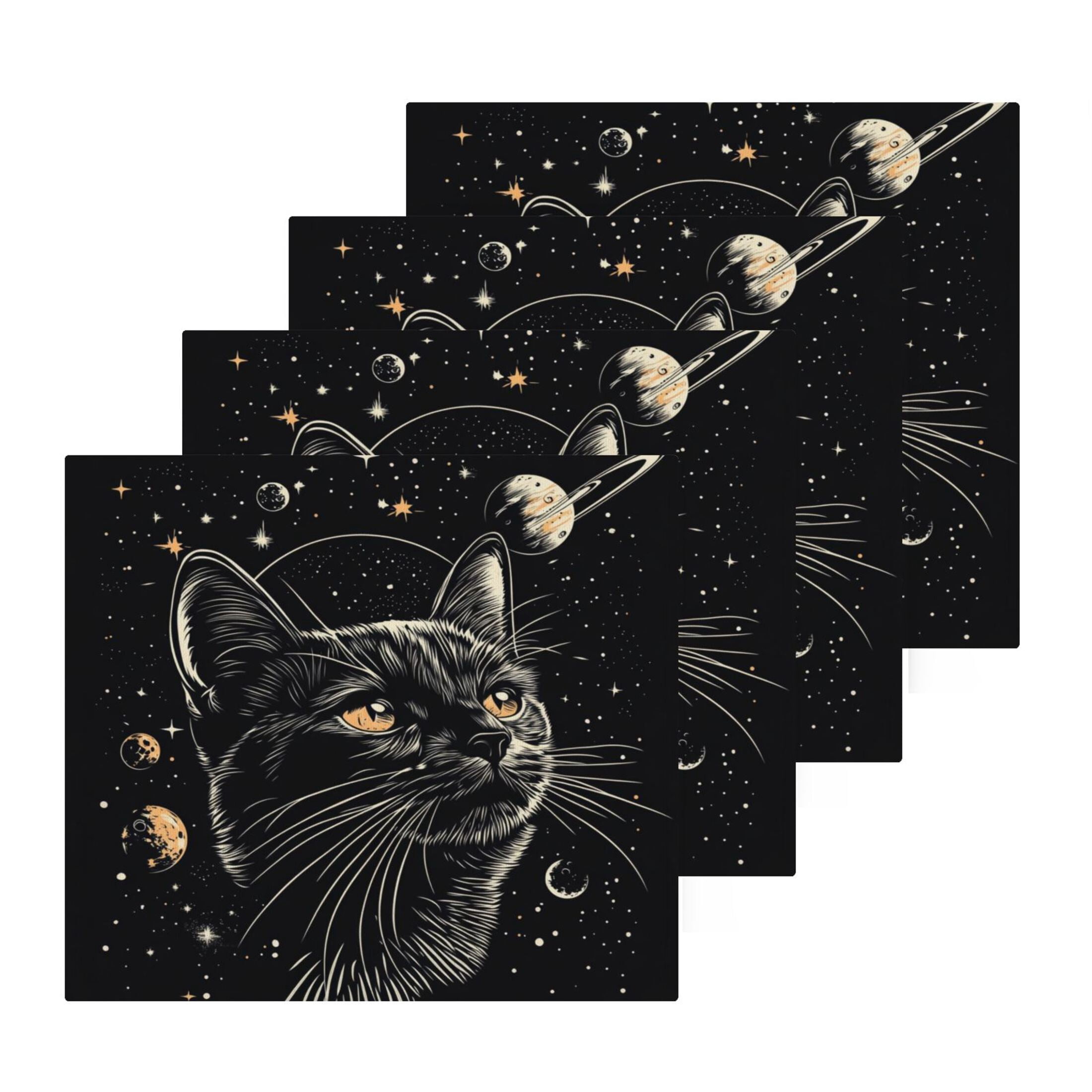 Cat in Space Pattern 100% Cotton Face Towel 12x12in Soft Absorbent ...