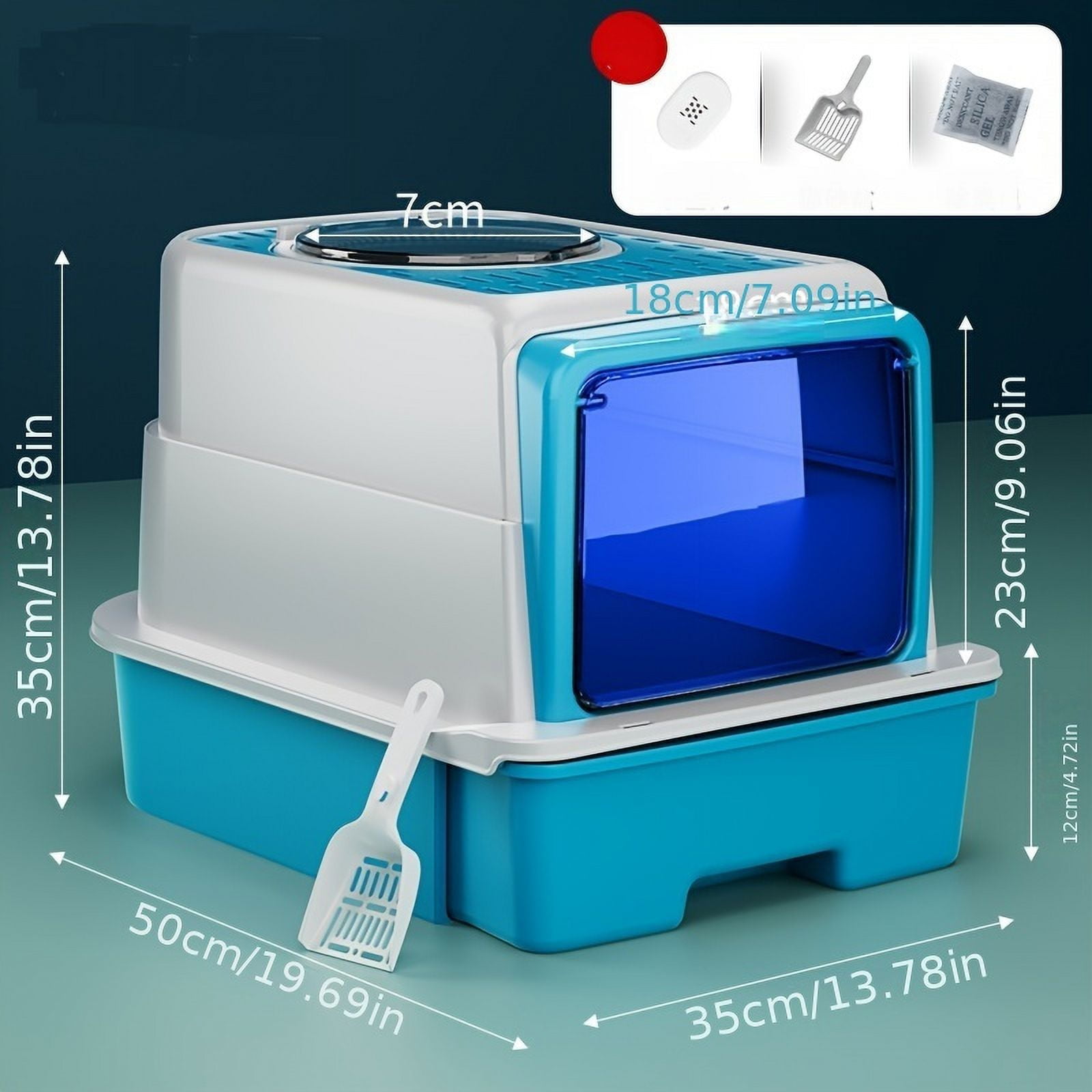 Cat litter box with UV light, closed and open cat litter box with front ...