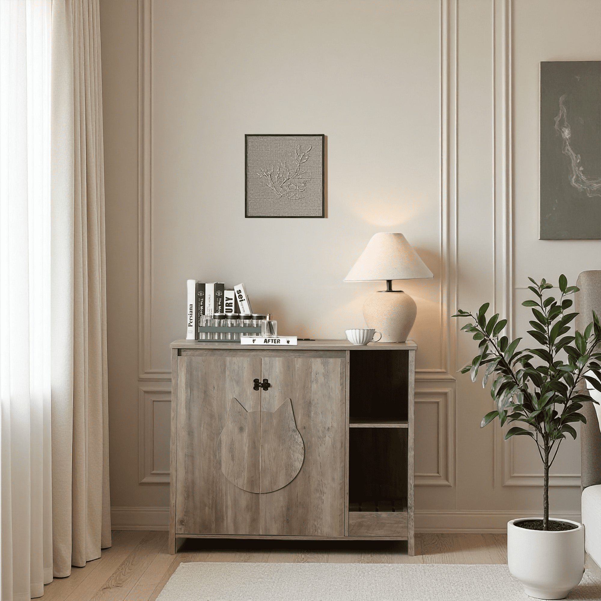 Cat Litter Robot Enclosure With Cat-Faced Doors,Litter Robot Cabinet ...