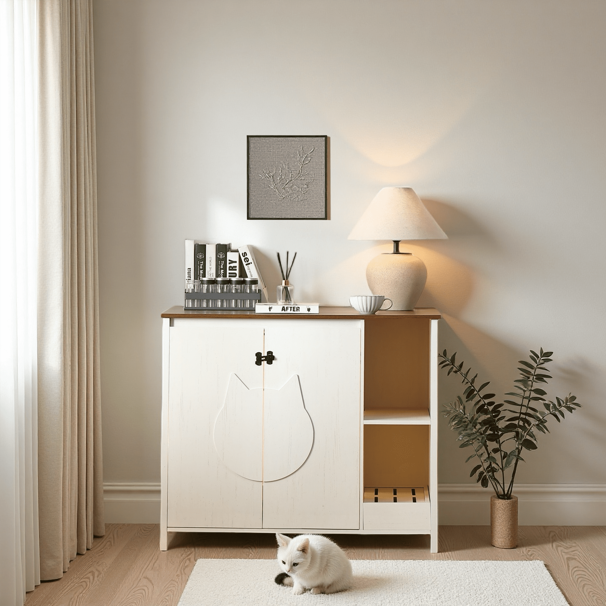 Cat Litter Robot Enclosure With Cat-Faced Doors,Litter Robot Cabinet ...