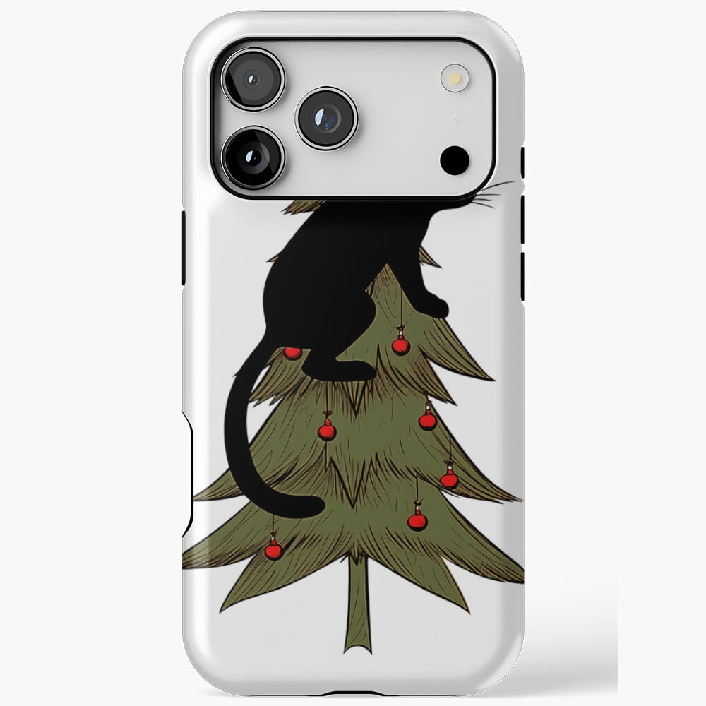Cat on Christmas Tree Protective Case for iPhone 11 12 13 14 15 16 17 ...