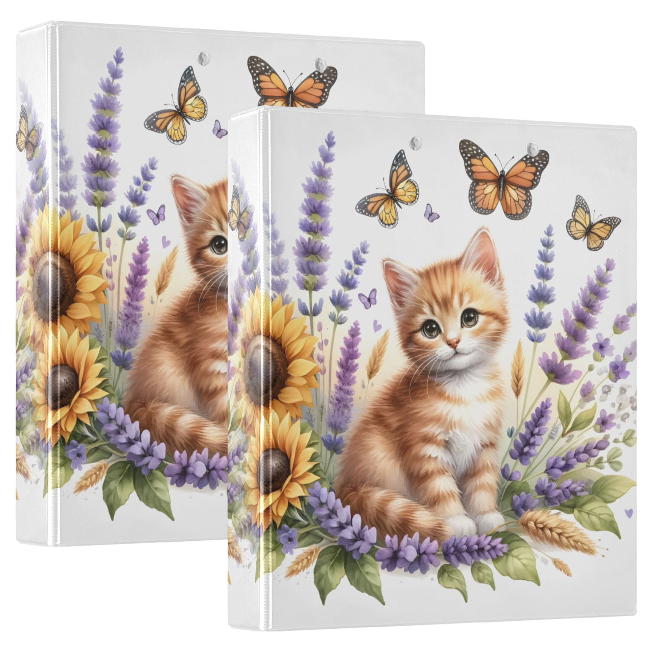 Cat on Lavender Flowers Hardcover 3 Ring Binder 1.5 inch Round Rings ...