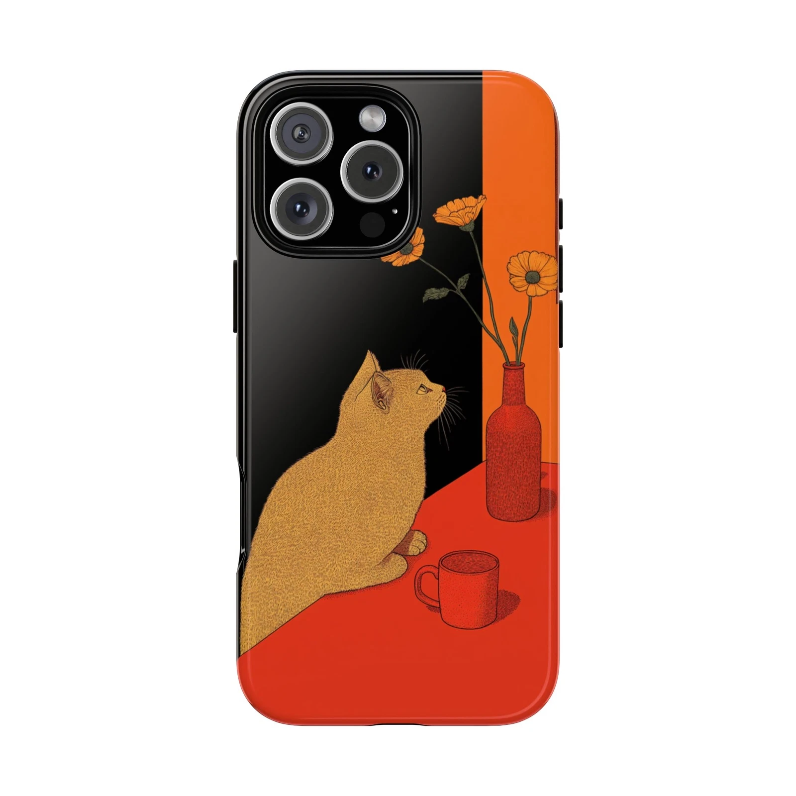 Cat on Red Table Artistic Painting Case for iPhone 17 through 11 Pro ...