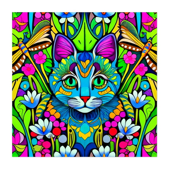 Cat portrait in flowers - Digital Art Unframed Wall Art Print 30 x 30 ...