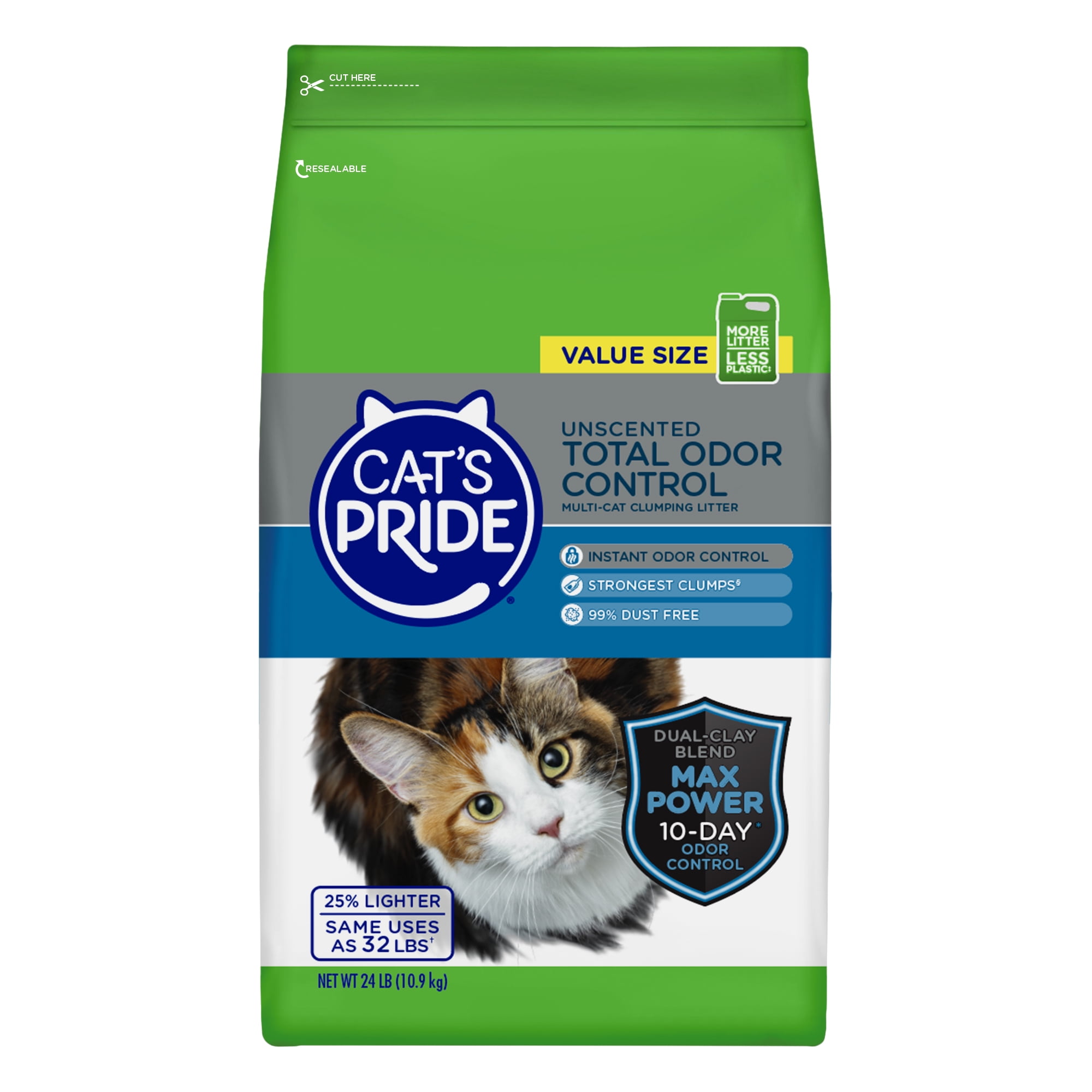 Cat's Pride Total Odor Control Unscented Cat Litter 24lb Bag - Walmart.com