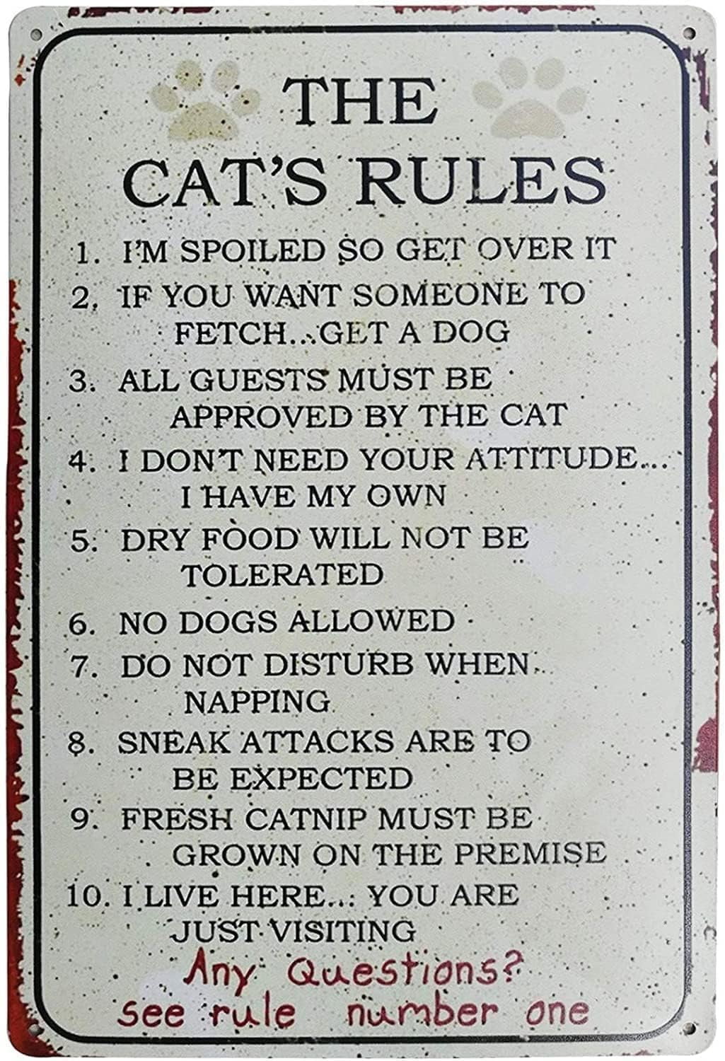 The Cat's Rules Cat Lover Gift Unique Cat Vintage Metal Aluminum Tin ...