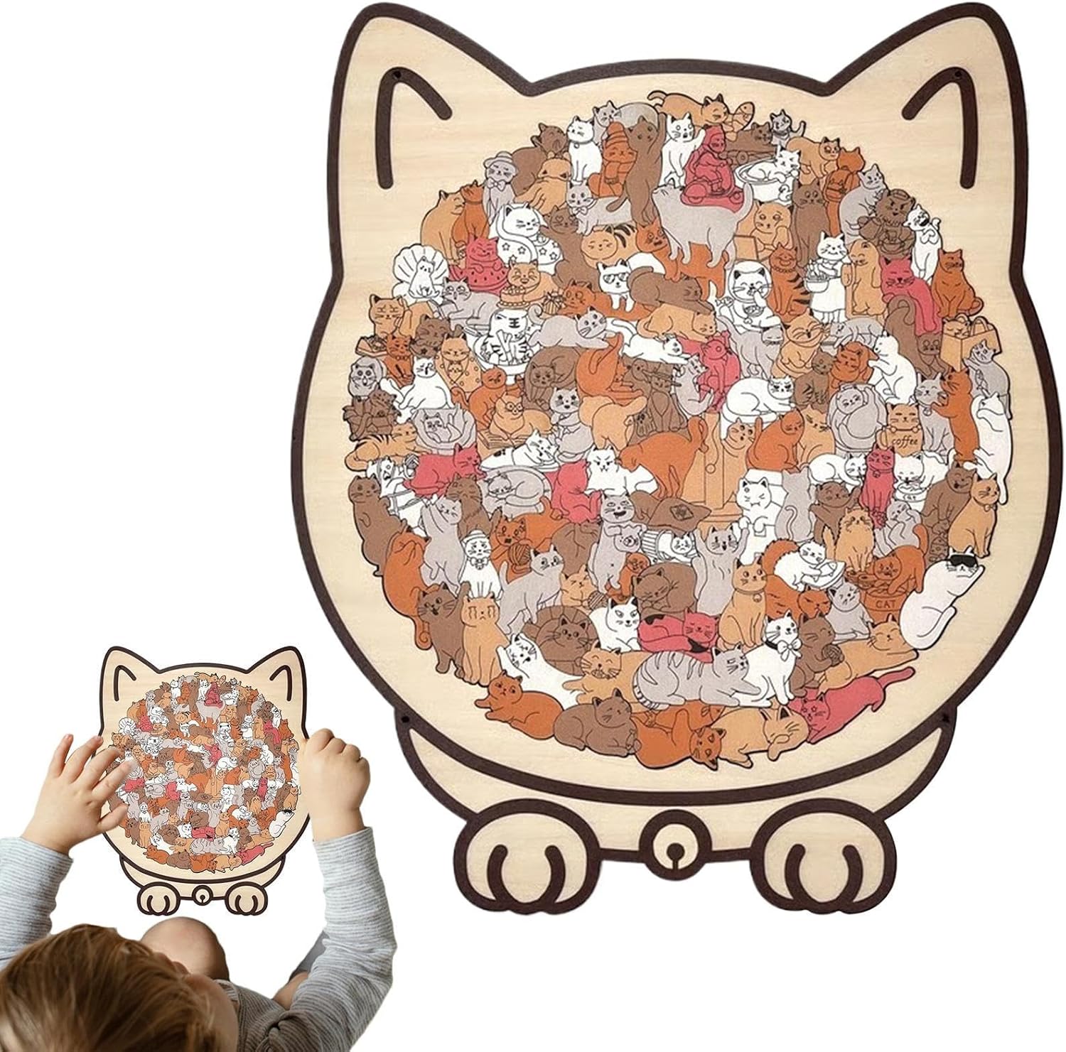Cat-shaped puzzle, 135 pieces, colorful wooden cat-shaped puzzle, cute ...