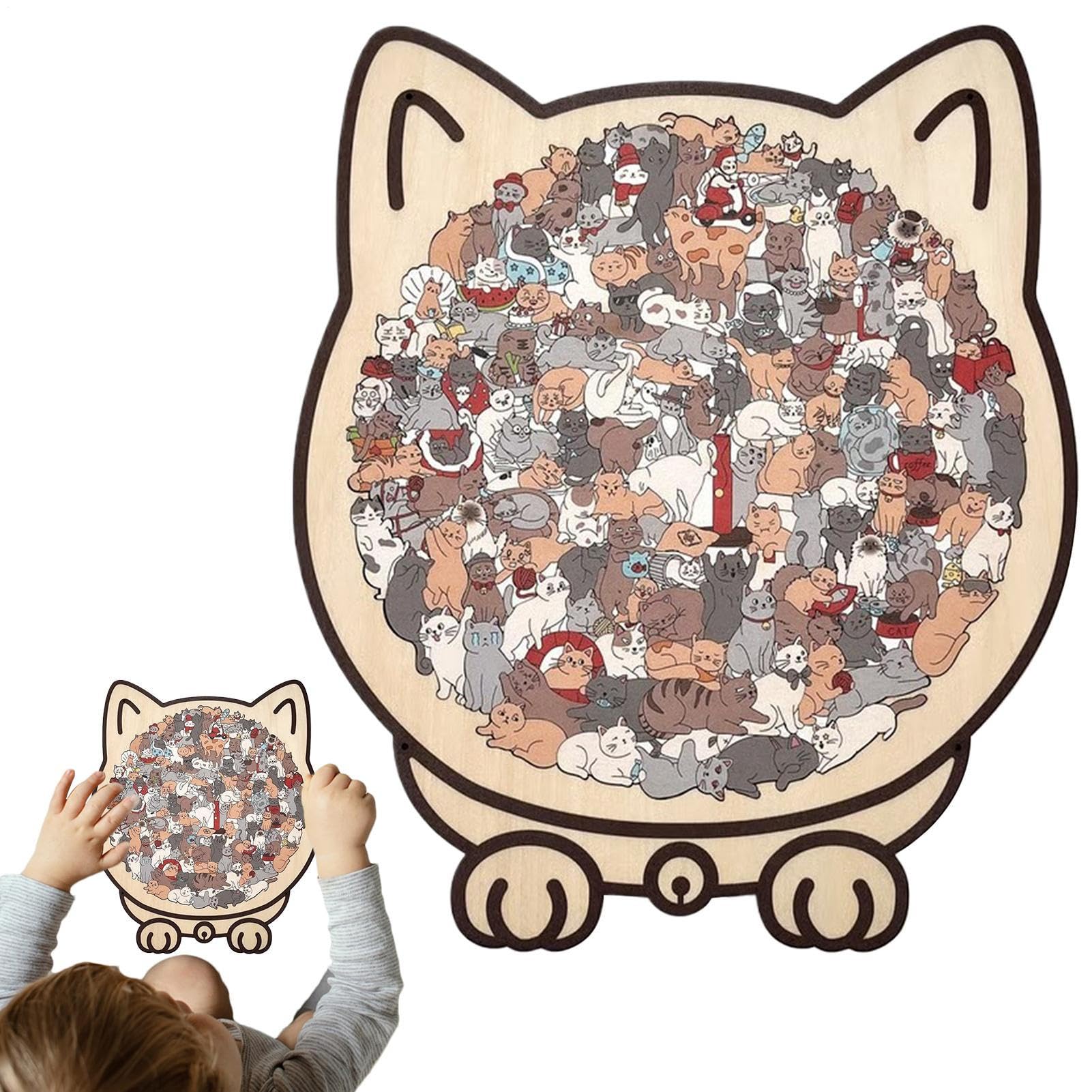 Cat-shaped puzzle, 135 pieces, colorful wooden cat-shaped puzzle, cute ...