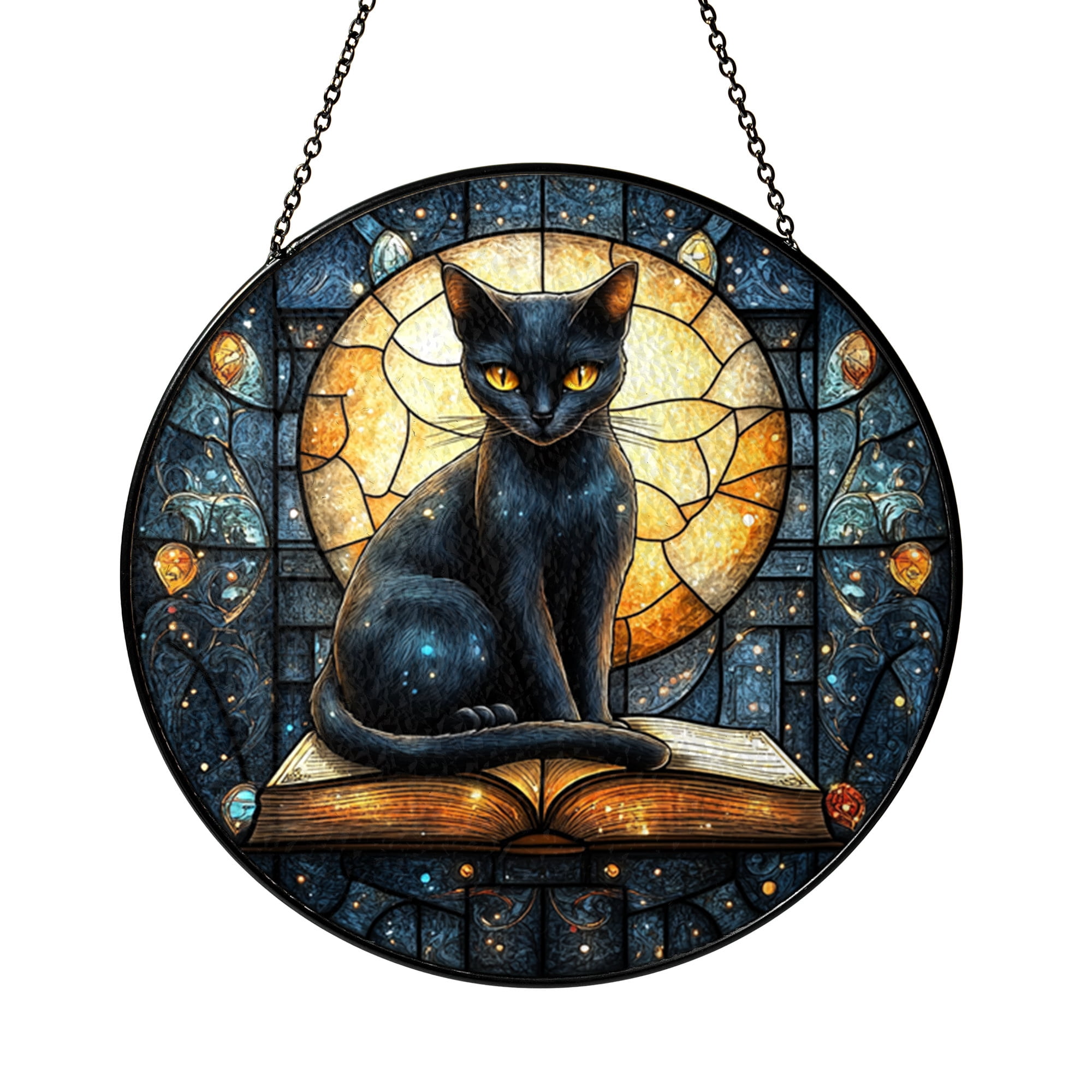 Cat with Book Night Scene Glass Window Hanging – Home Decor - Walmart.com
