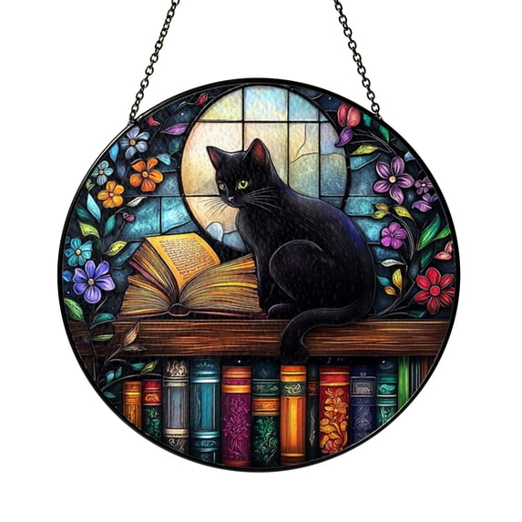 Cat with Books Window Hanging – Stained Glass Effect Art - Walmart.com