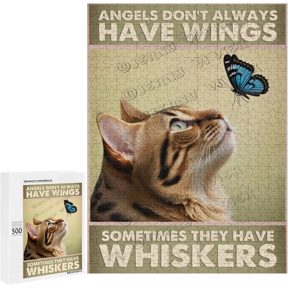 Cat with Butterfly 500 Piece Family Jigsaw Puzzle, Butterfly Puzzle ...