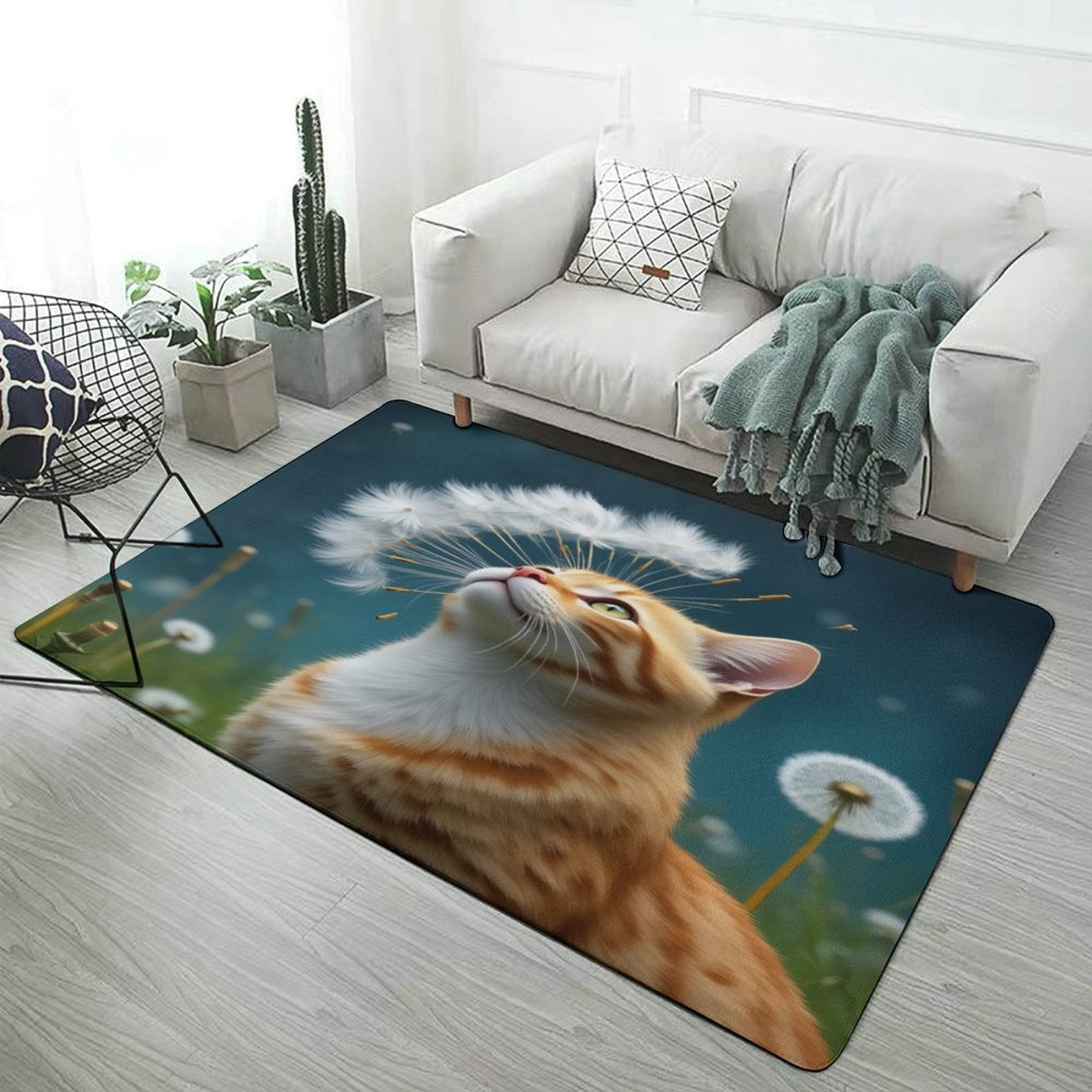 Cat with Dandelions Carpet Rug for Home Living Room Bedroom Sofa ...