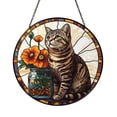Cat with Flowers Stained Glass Suncatcher Window Hanging, Cute Floral ...
