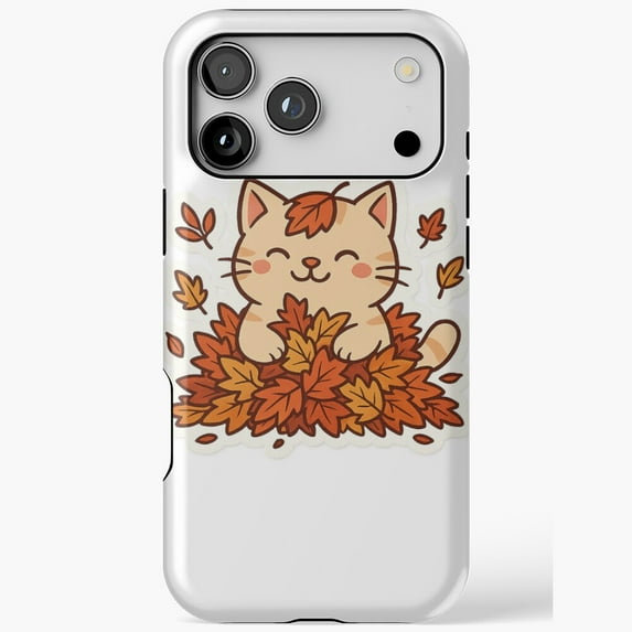 Cat with Leaf on Head Cute Autumn Sticker Art Phone Case for iPhone 11 ...