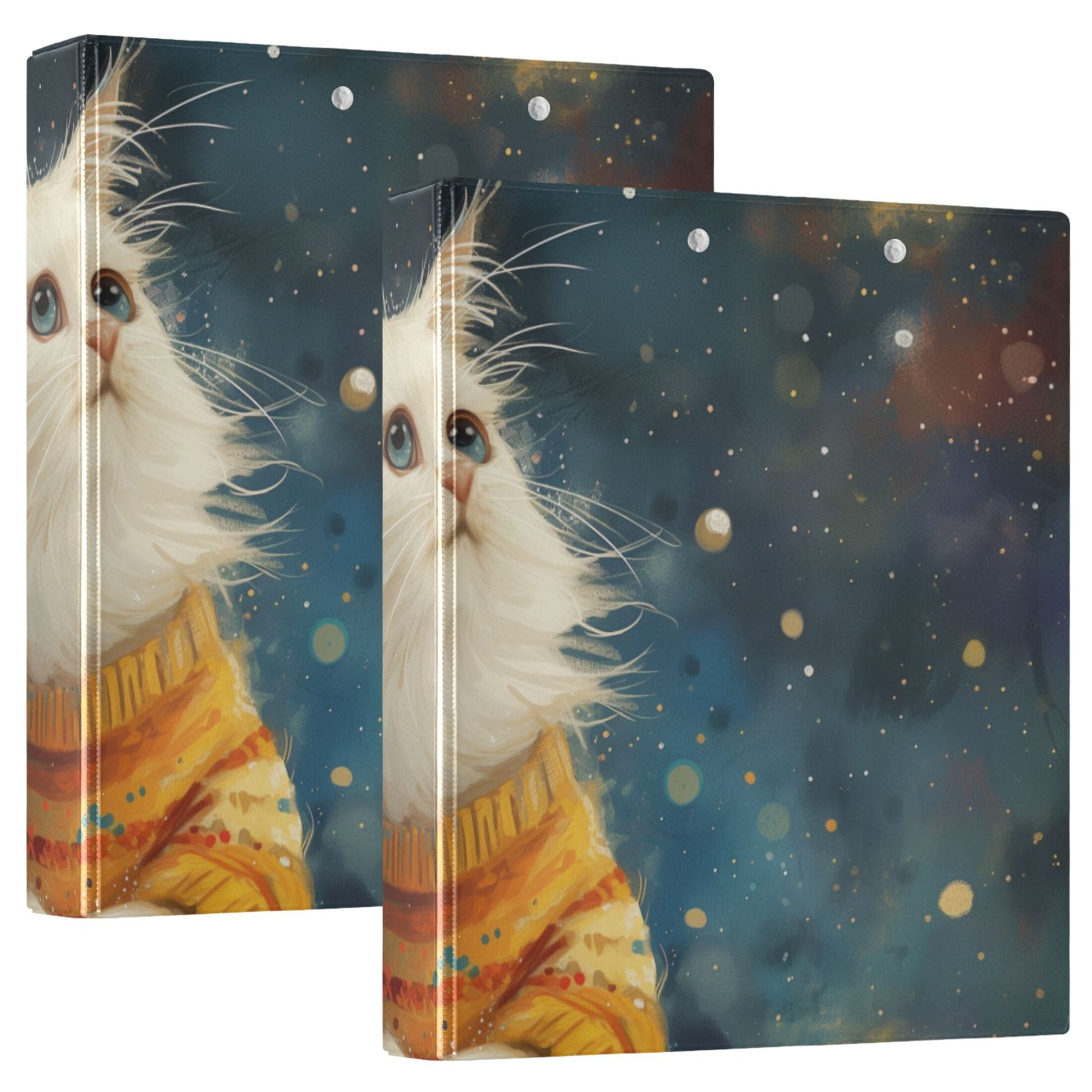 Cat with Moon Stars 3 Ring Binders 1.5 inch Hardcover File Folders with ...