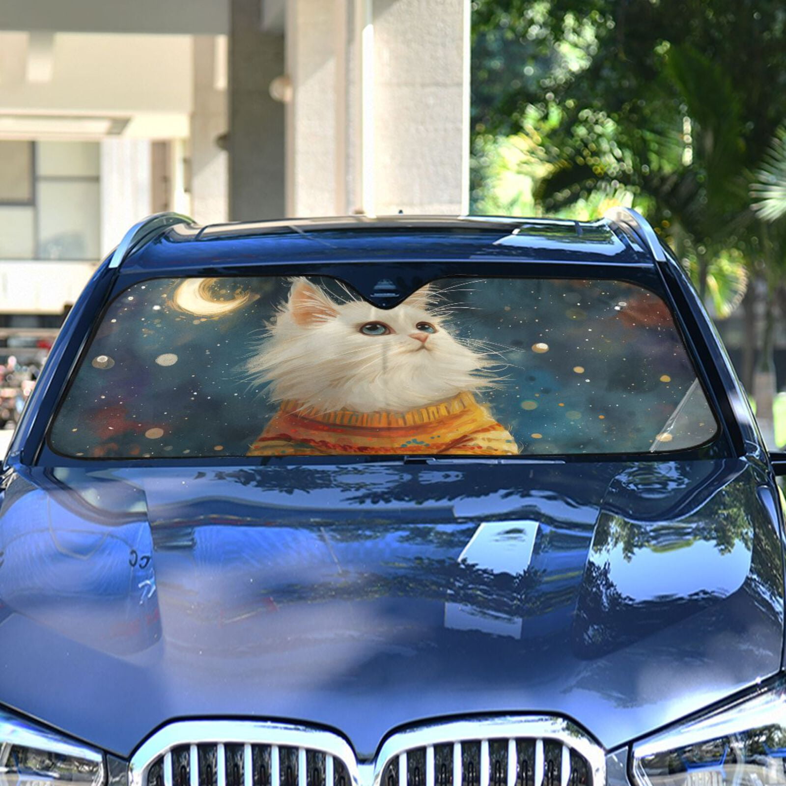 Cat with Moon Stars Automotive Front Car Windshield Sun Shade Reflector ...