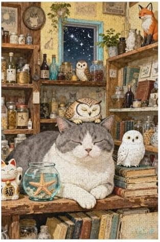 Cat with Owl 500 Piece Jigsaw Puzzle for Adults, Animal Artwork, 20.5 x ...