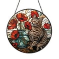 Cat with Red Poppies Stained Glass Style Suncatcher – Floral Window Art ...
