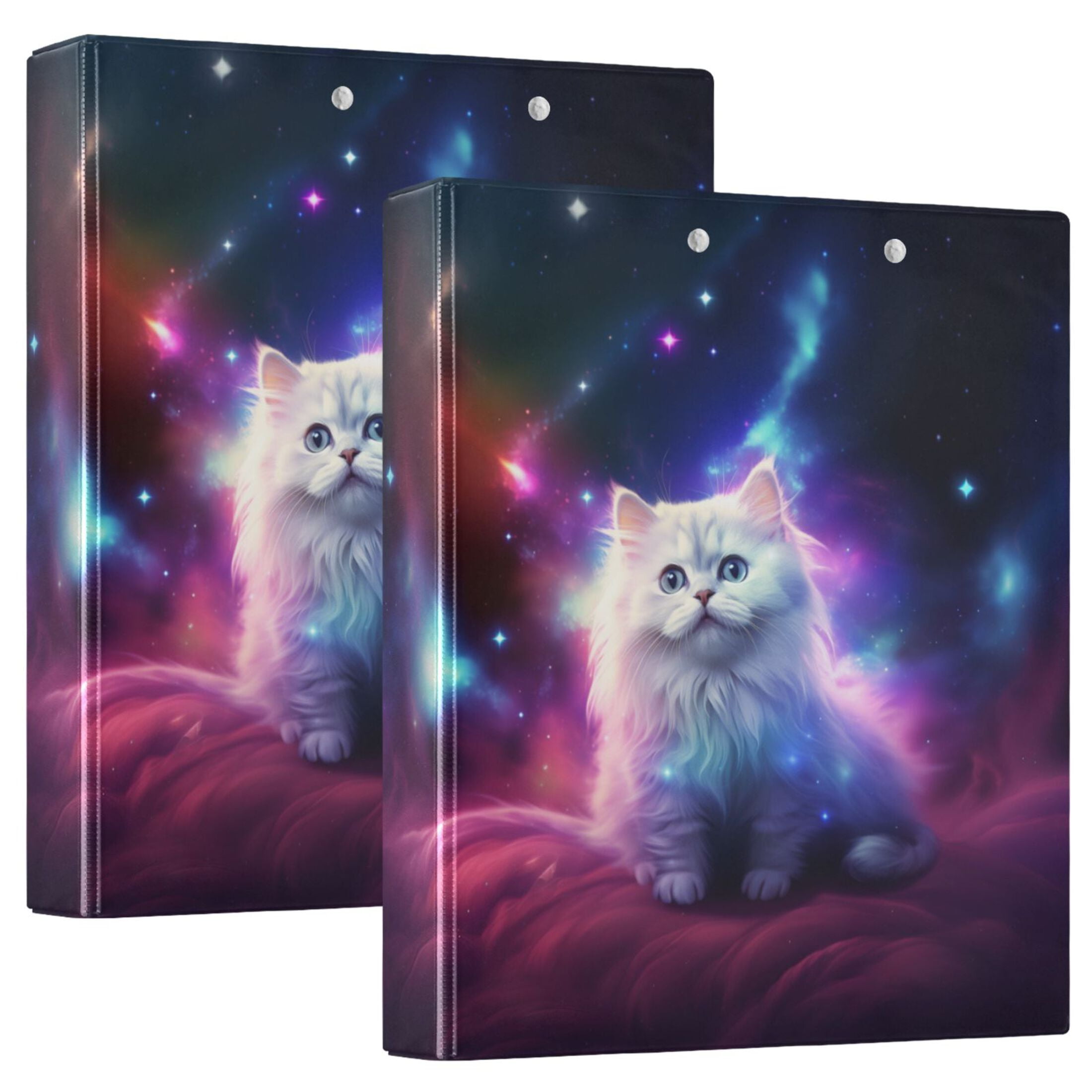 Cat with Space Hardcover 3 Ring Binder 1.5 inch Round Rings with ...