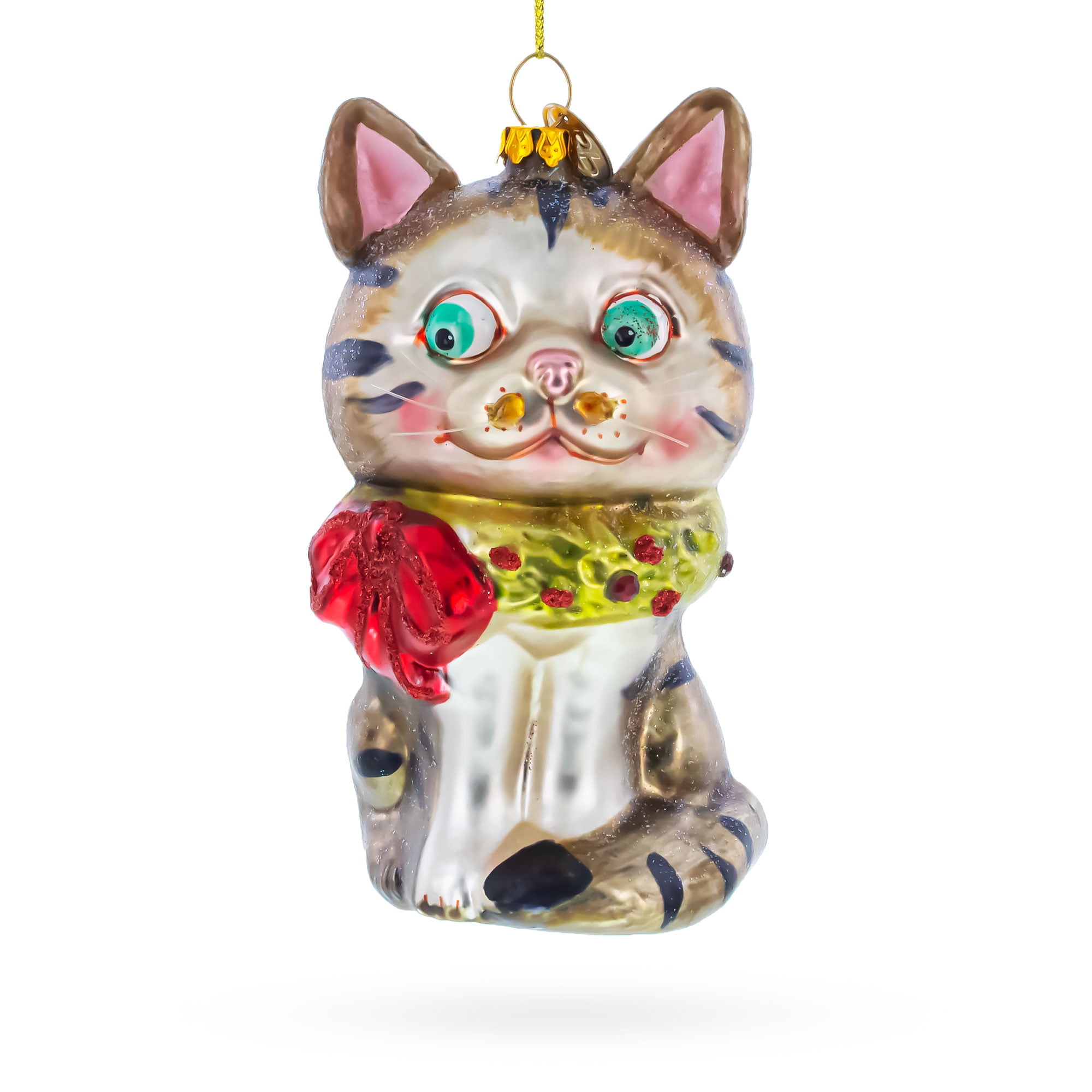 Striped Cat with Scarf Glass Christmas Ornament - Walmart.com