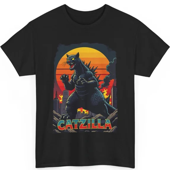 Cat-zilla Monster Cat Retro City Attack Kaiju Kitten Unisex T-Shirt ...