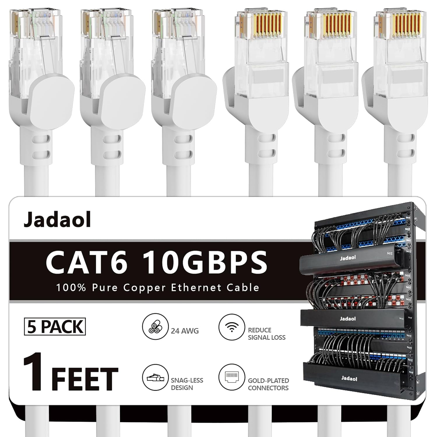Cat6 1ft 5 Pack Patch Cable, 10Gbps High-Speed Ethernet Patch Cables ...