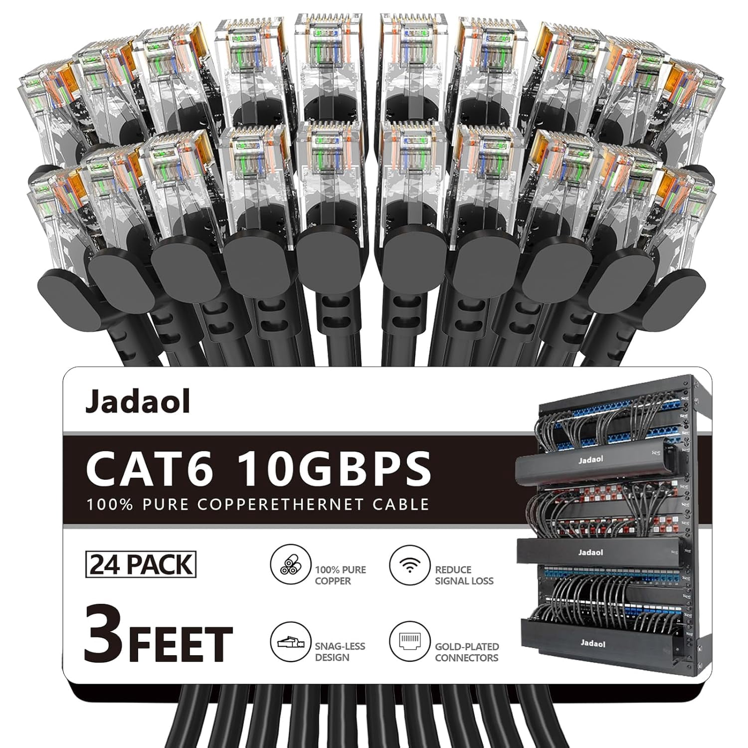 Cat6 3ft 24 Pack Patch Cables, 10Gbps High-Speed Ethernet Patch Cables ...