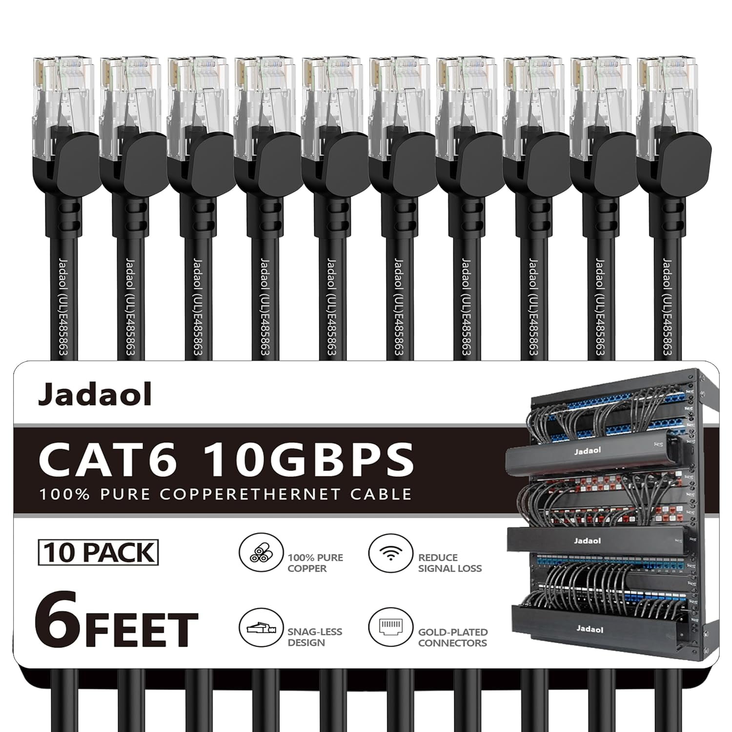 Cat6 6ft 10 Pack Patch Cable, 10Gbps High-Speed Ethernet Patch Cables ...