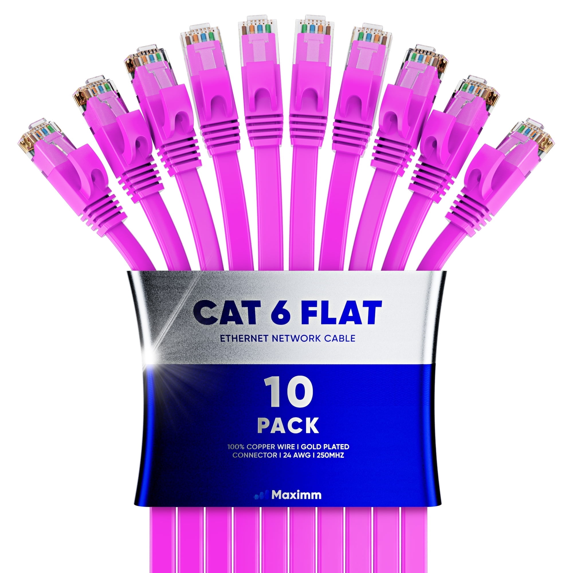 Cat6 Ethernet Cable 0.6ft, 10-Pack Pink - Flat High-Speed Network ...