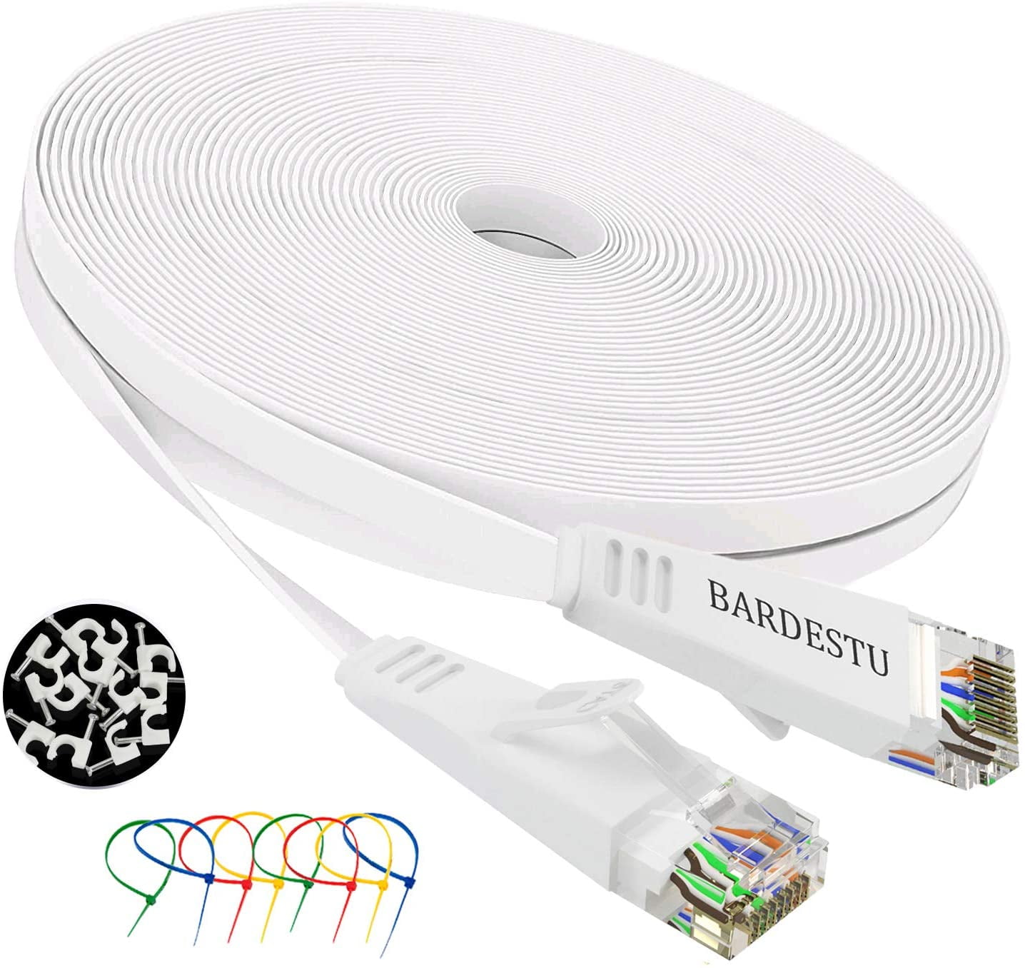 BARDESTU Cat6 Ethernet Cable 100 ft, Flat White, for PS4, Xbox, Switch ...
