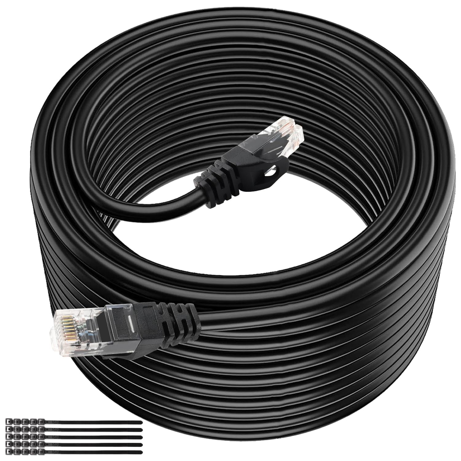 Cat6 Ethernet Cable 100ft,Heavy Duty Internet Cable,Support Cat6/Cat5e/Cat5 with 25 Ties-Black ...
