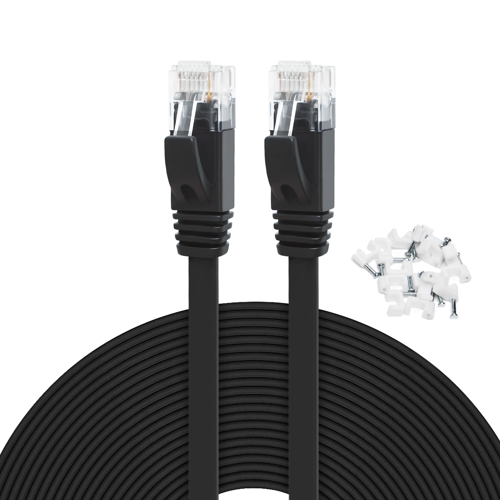 Cat6 Ethernet Cable 100ft, High Speed Solid Flat Cat 6 Gigabit Internet ...